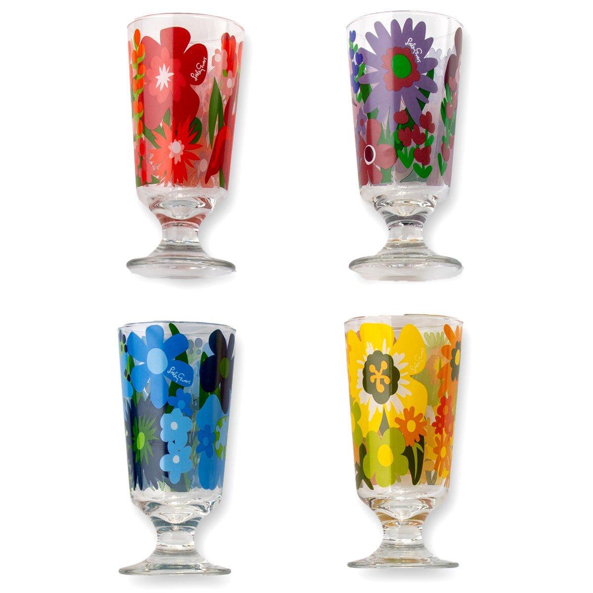 STEMMED GLASSES set of 4 Flower Power – Lesley Evers