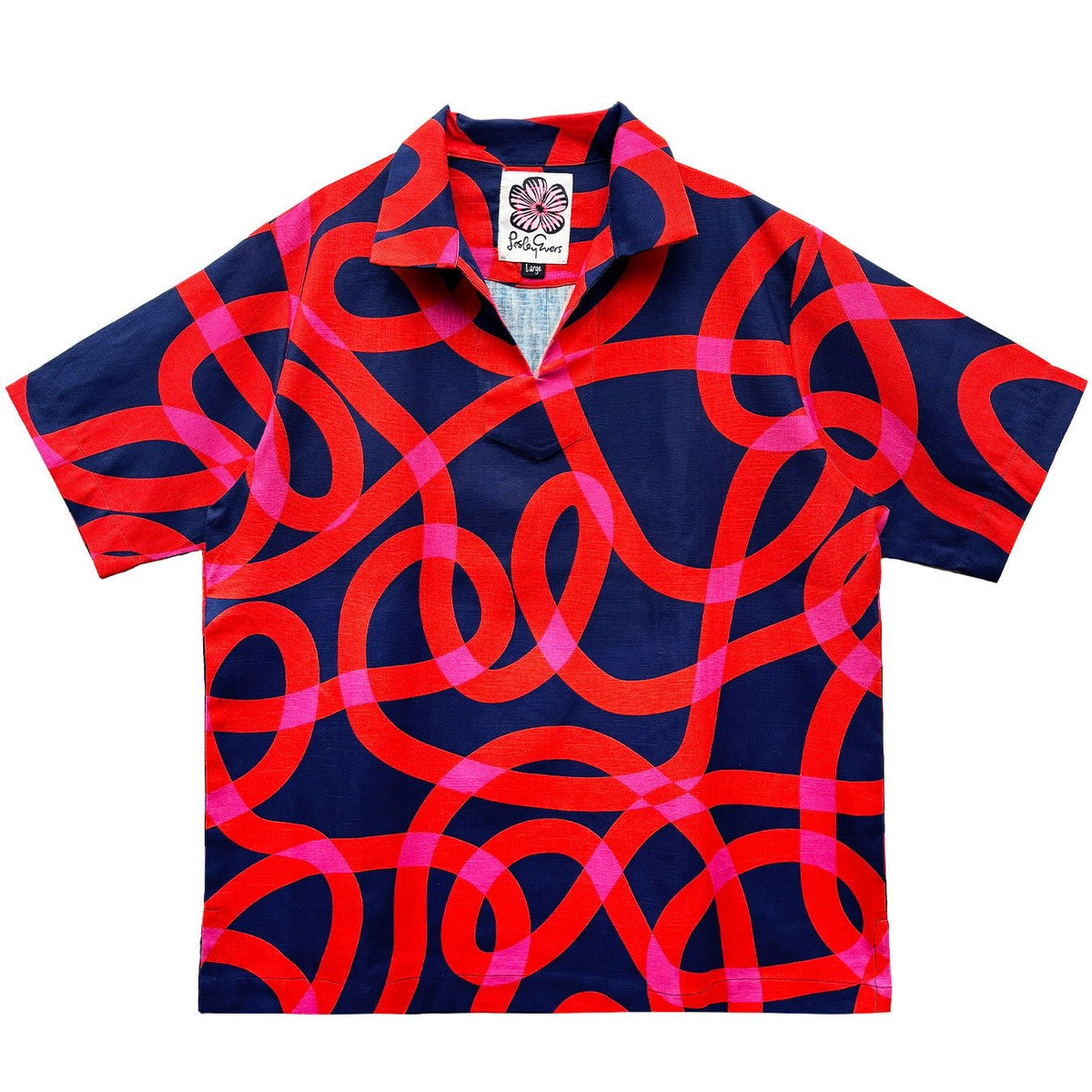 KENYON mens tunic Ribbon Navy and Pink – Lesley Evers