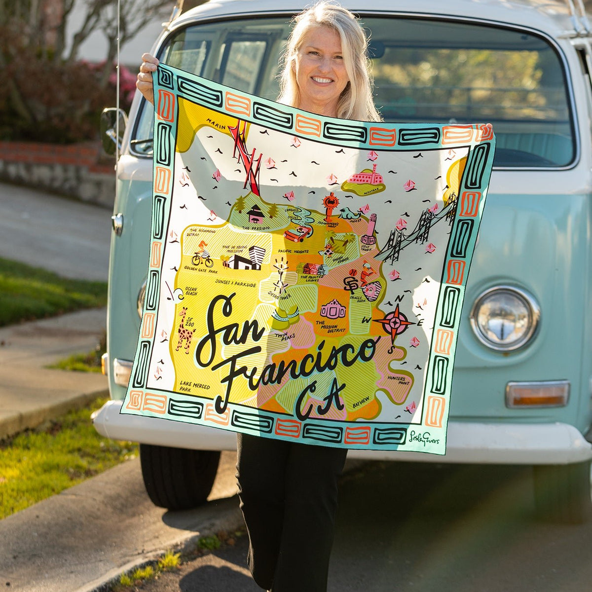 LILLIAN silk twill scarf Map of San Francisco – Lesley Evers